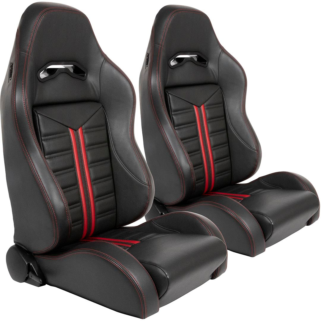Pro-Series Universal Sport-SS Chicane II Seats White Stitch Black Stri ...